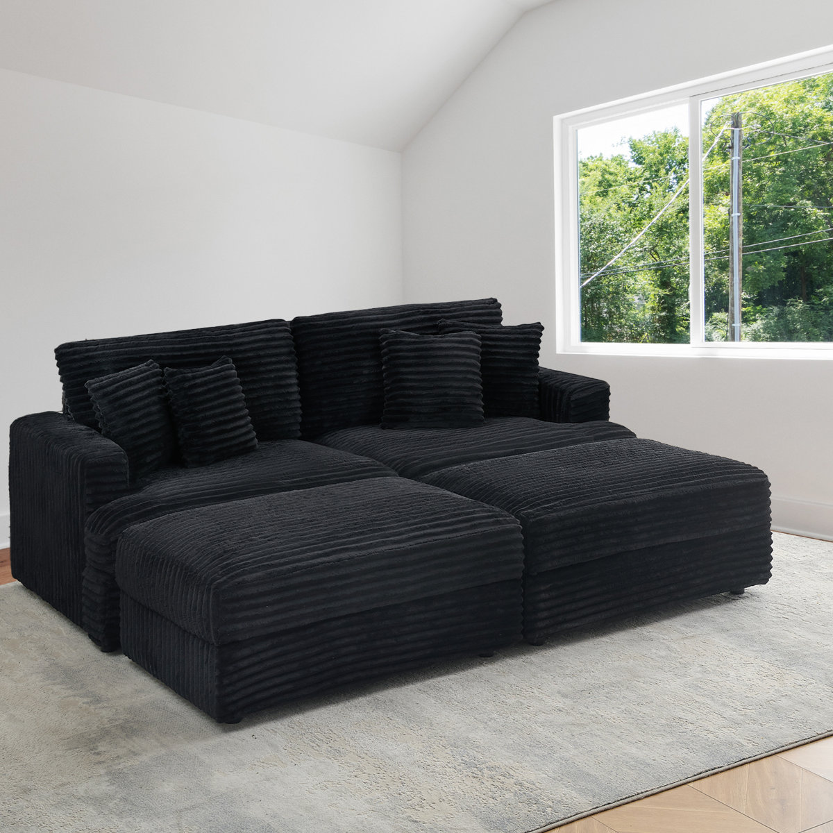 Hokku Designs Obay 82"W Modular Corduroy Sofa Couch with Ottomans ,Sleeper Sofa,Storage | Wayfair